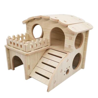Small Animal Wooden Hut Luxury Villa House Two Layers for Dwarf Mouse ...