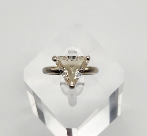 Vintage Sterling Silver CZ Trillion Cut Solitare Ring Size 6 | eBay