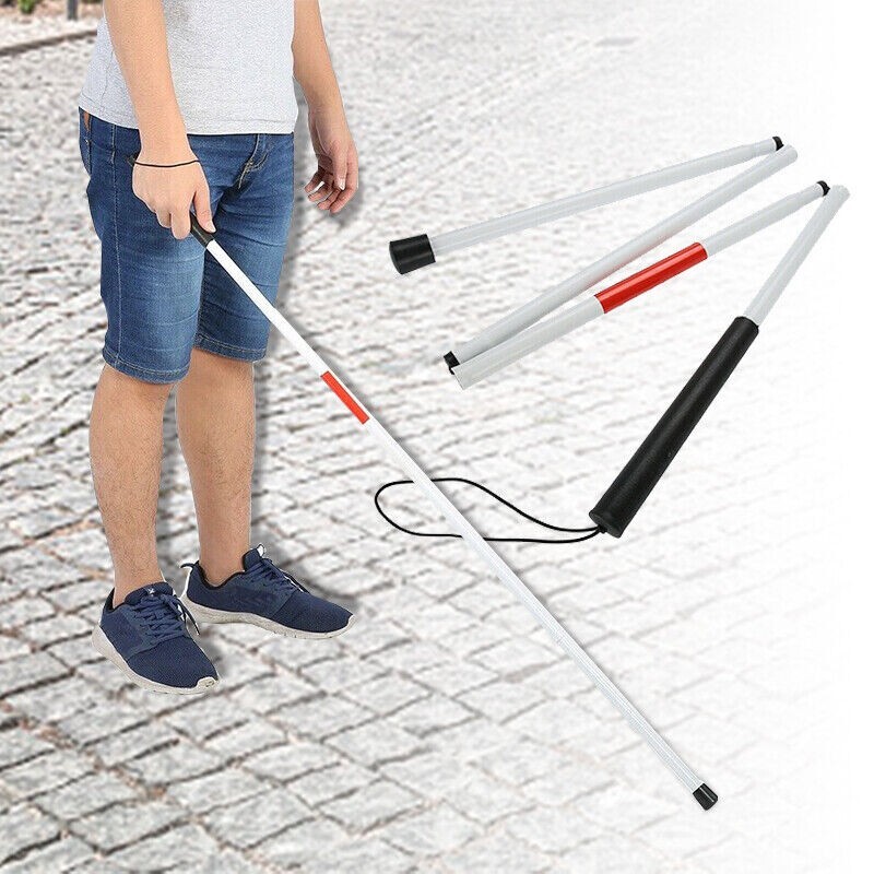 White Visually Impaired Walking Stick Easy Folding Crutch Aluminium ...