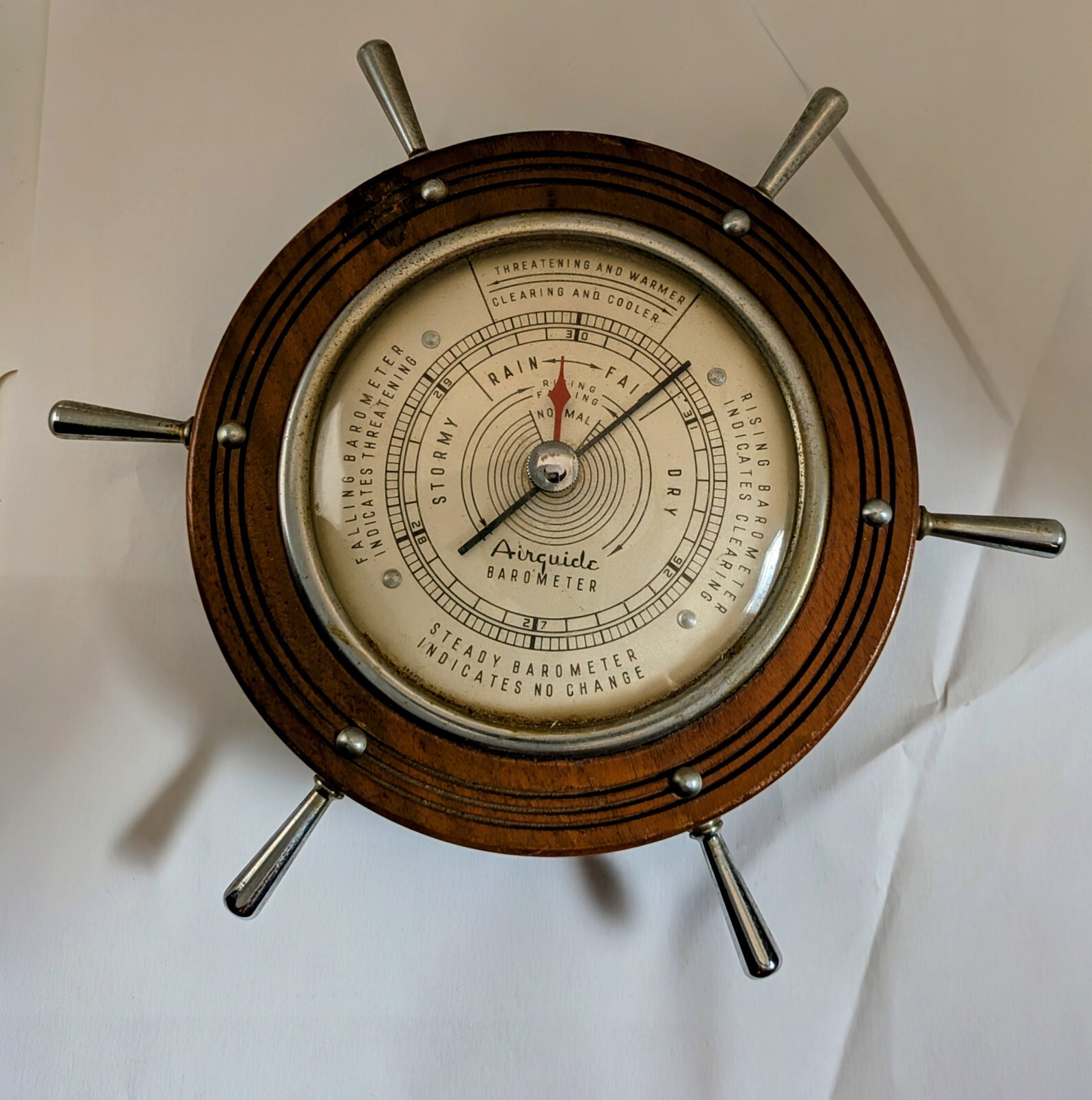 Vintage Airguide Instrument Co Barometer Ship Style Wheel Wall Mount 7 ...