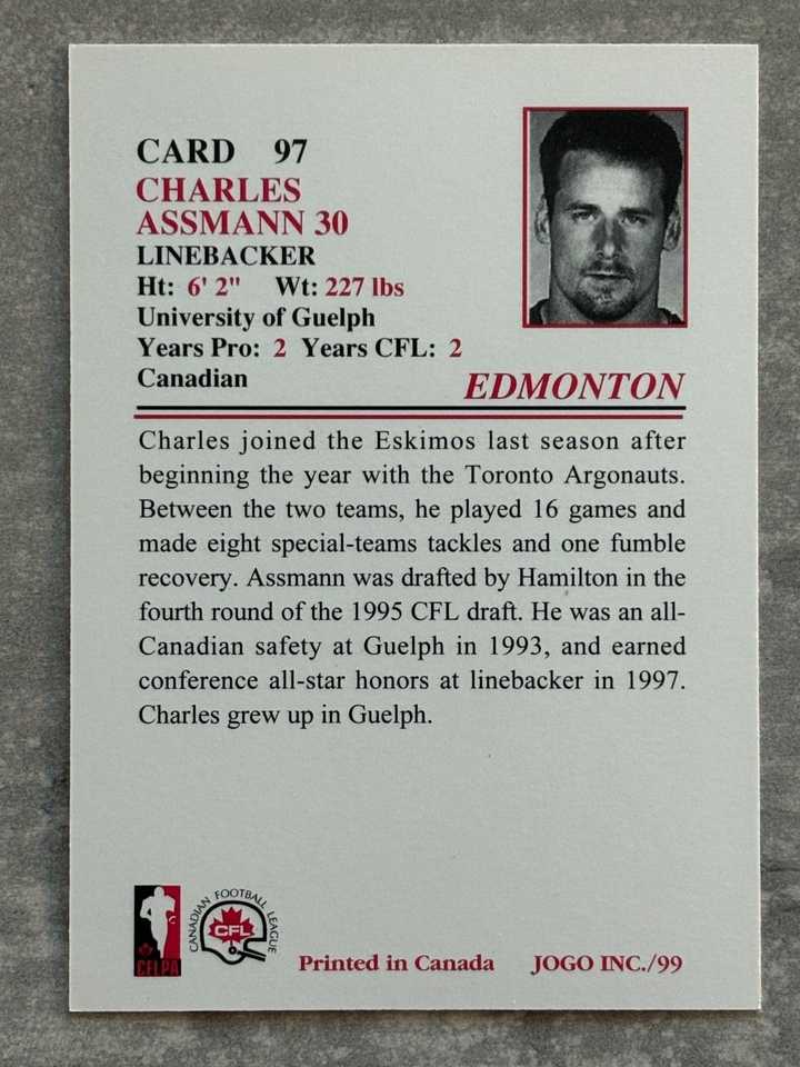 CHARLES ASSMANN Football's Dirtiest Funniest Name Real Trading Card ...