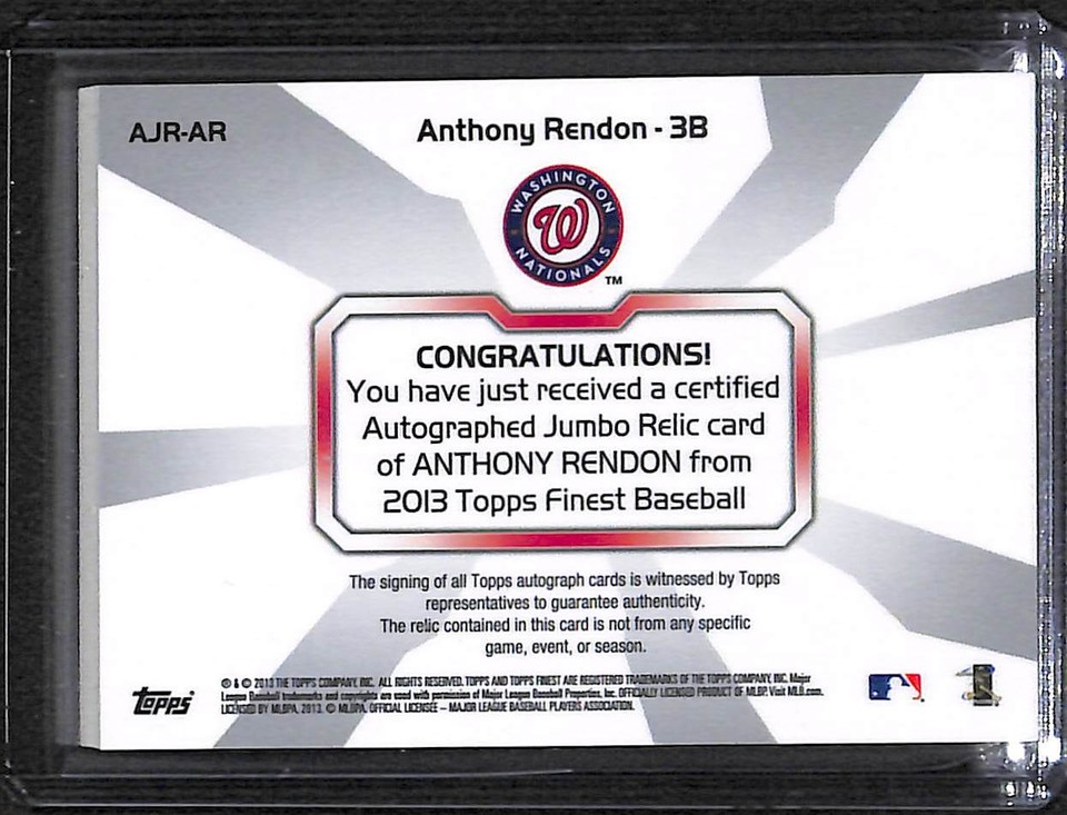 2013 Topps Finest Red Refractor Autograph Relic #AJR-AR Anthony Rendon ...