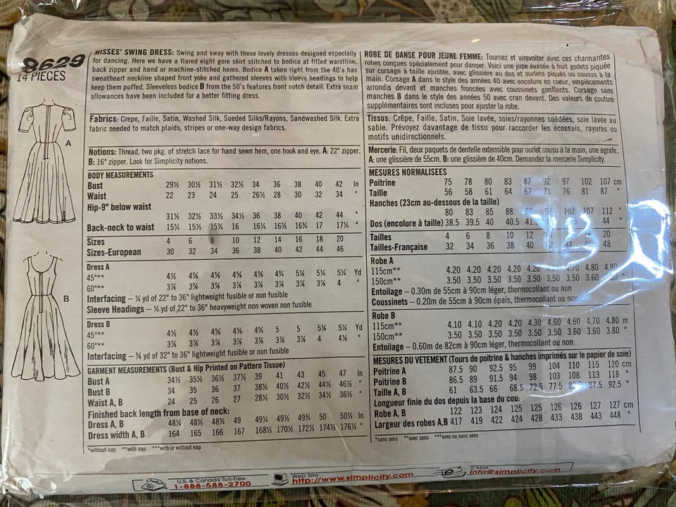 Simplicity 8629 1940's Vintage Retro Style Dresses , sizes 10 to 14 ...