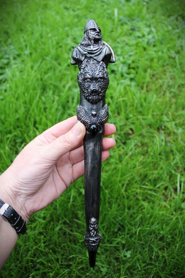 Viking wand wolf ravens magic wand, handmade magic wand. | eBay UK