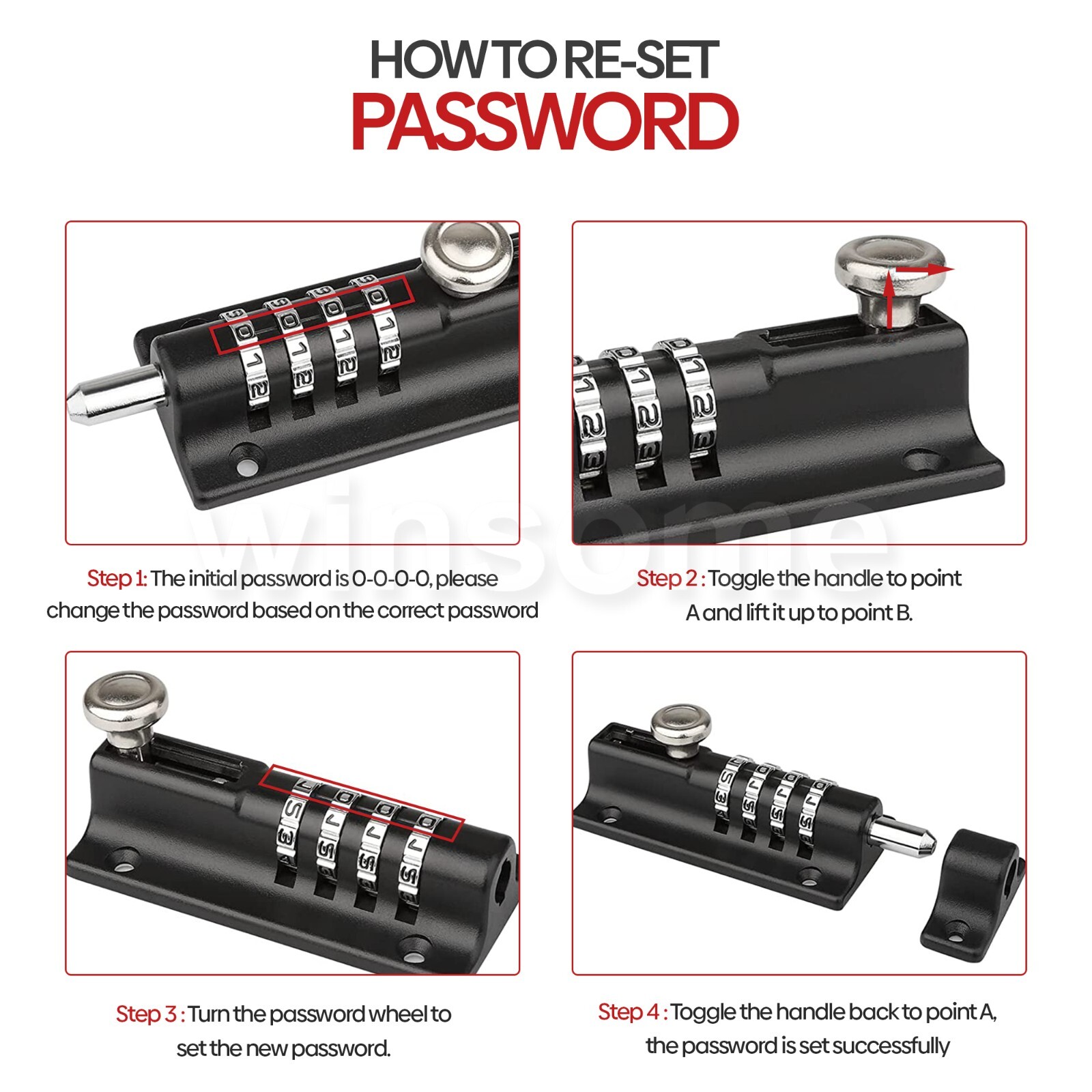 4 Digit Combination Slide Keyless Lock Security Pad Bolt Garden Door ...