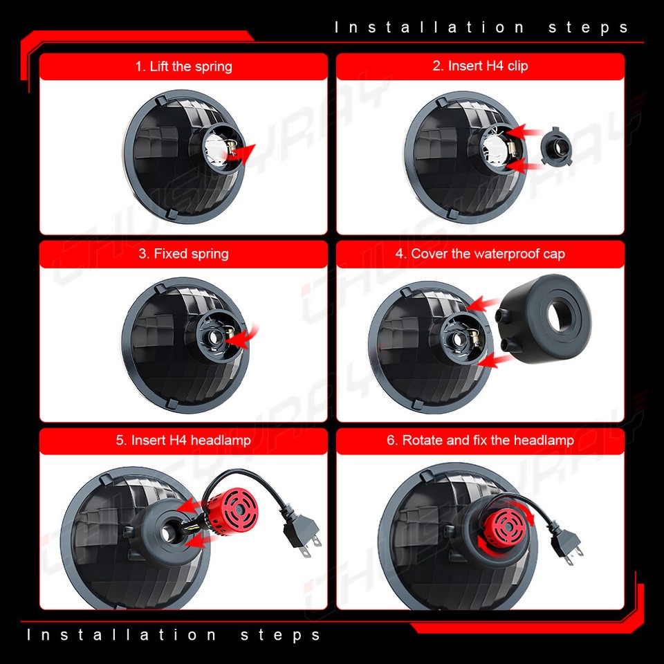 Fit Land Rover Defender 90 110 Pair 7" inch Round LED Headlights DRL Hi ...