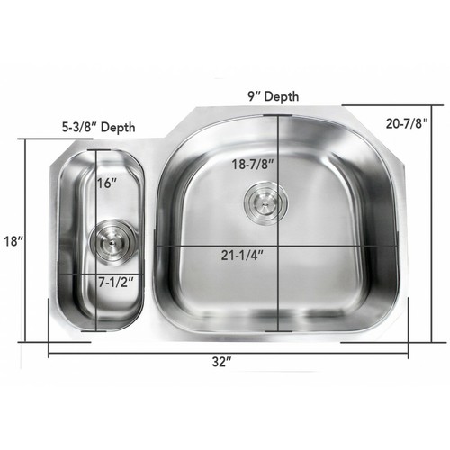 32" Stainless Steel Undermount 20/80 Offset Double Bowl Kitchen Sink | eBay