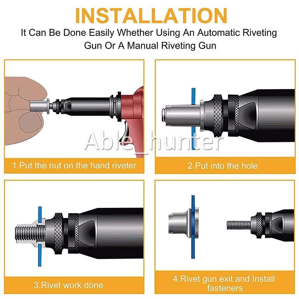 Heavy Duty Rivet Nut Riveter Rivnut Nutsert Gun Riveting Tool Kit ...