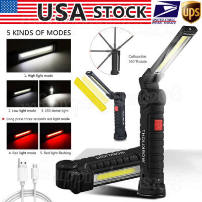 Rechargeable LED COB Work Light Magnetic Base Super Bright Flashlight ...