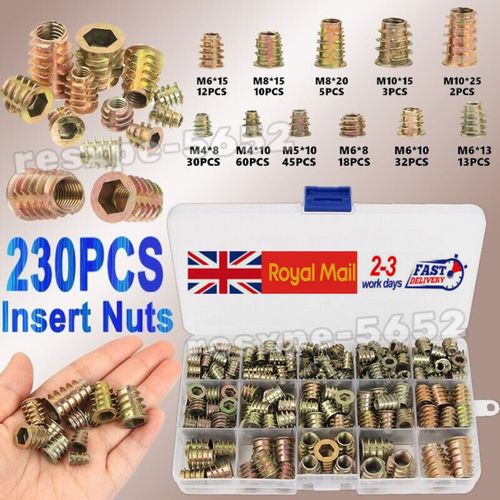 230pcs M4/M5/M6M8/M10 THREADED HEX DRIVE INSERT FIXING WOOD SCREW ...