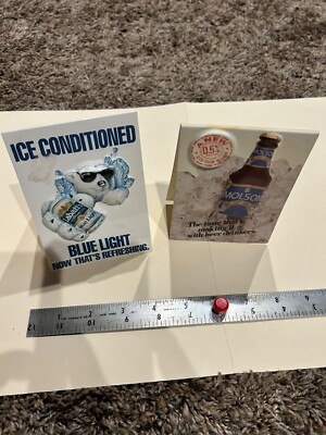Vintage Blue Light & Molson Beer Plastic Tent Fold Bartop Advertising ...