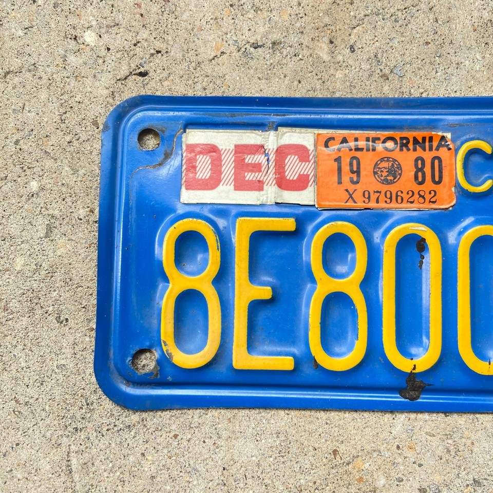 1970 California Motorcycle License Plate 8E8005 YOM DMV Clear Harley ...