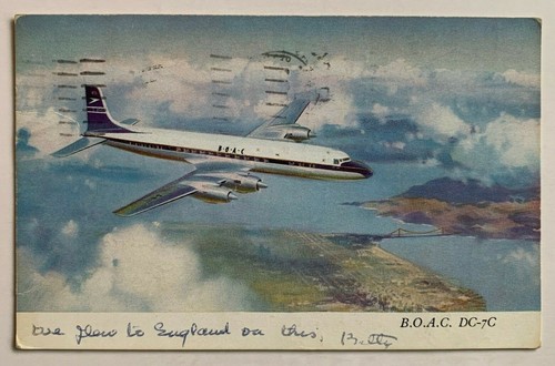 1962 Postcard BOAC Douglas DC-7C Jetliner airplane British Overseas ...