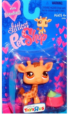 Littlest Pet Shop Geoffrey Giraffe 526 Heart Eyes Pink Bowl Retired ...