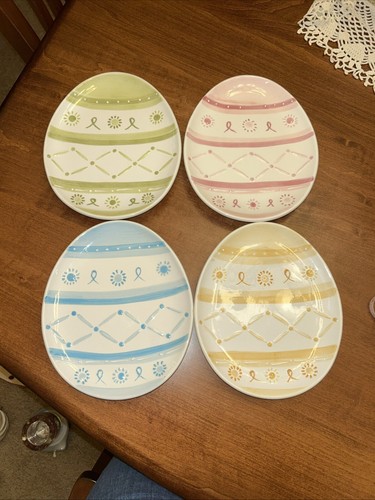 Pottery Barn Easter Egg 8” Plates Pink, Blue, Yellow, Green | eBay