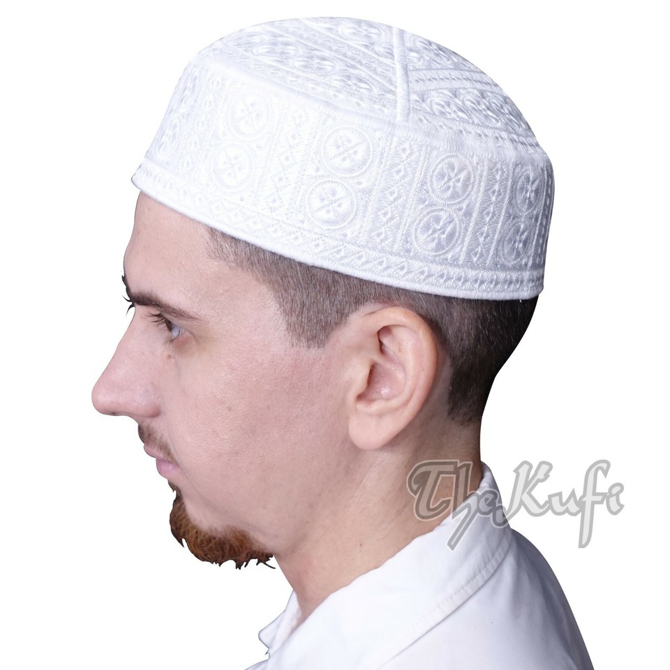 White Embroidered Topi Hat MUSLIM Bangladeshi Pakistani-style Round ...