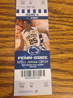 Army @ Penn St NCAA Men's Basketball Unused Ticket Stub 12/10/2008 Jeff ...