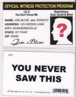 OFFICIAL WITNESS PROTECTION PROGRAM drivers License I.D. id ...