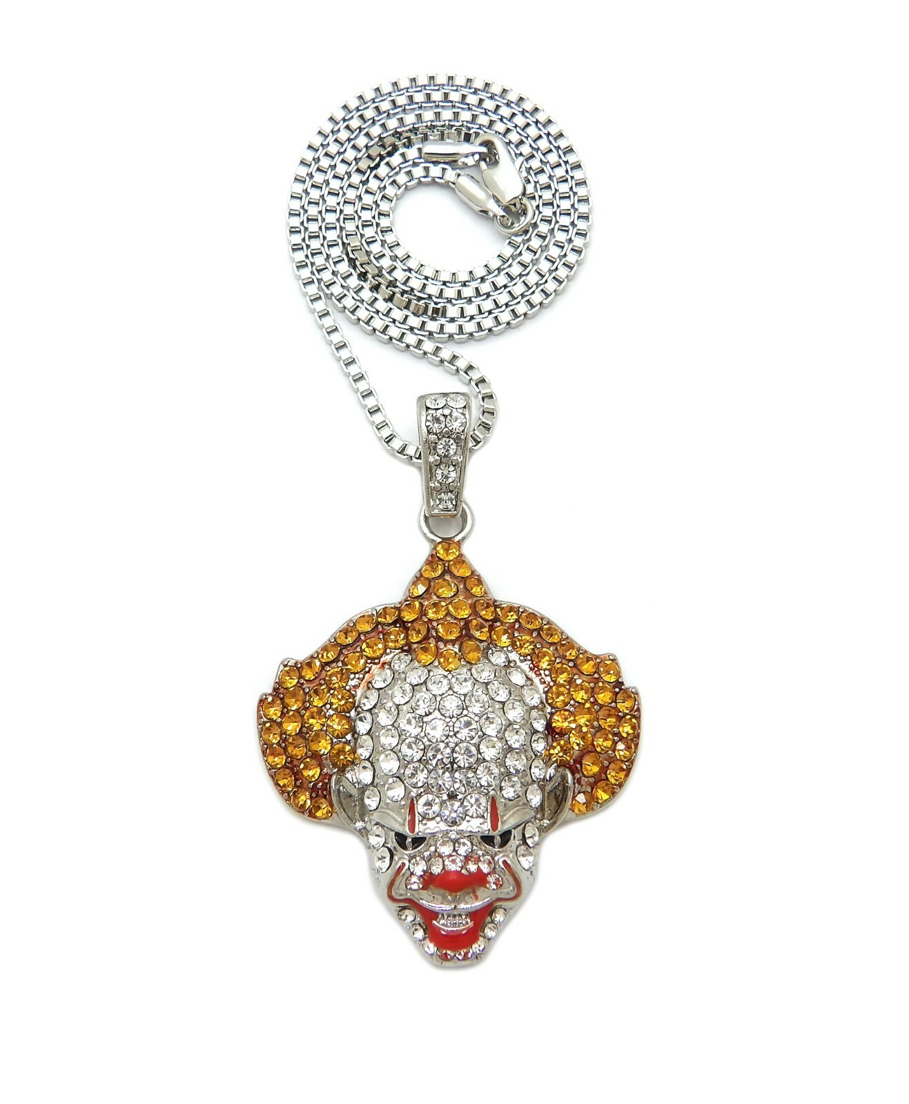 Silver PT Iced PENNYWISE Pendant 18" ~ 24" Cuban Rope Box Chain Hip Hop ...