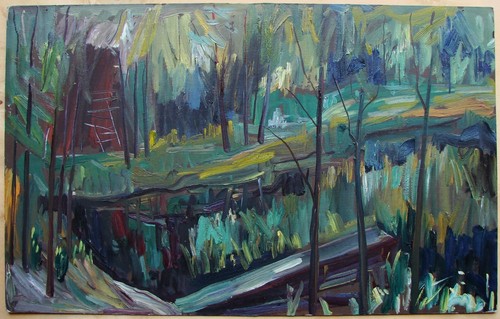 Ukrainian Soviet USSR Oil Painting fauvism landscape green forest lake ...