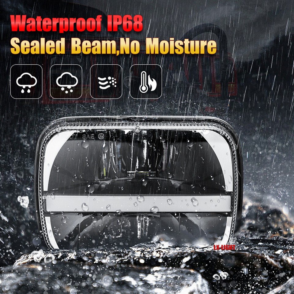 Fit for Ford F150 Bronco 1978-1986 Pair 7x6" Square LED Headlights Turn ...