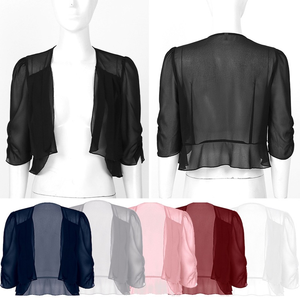 Women's Half Sleeve Ruffle Chiffon Bolero Shrug Cardigan Evening Dress ...