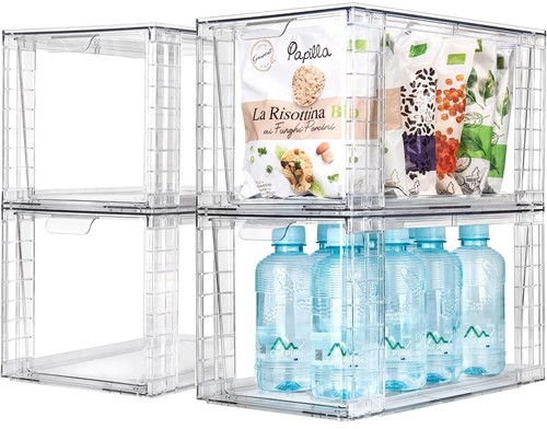 4Pack Large Stackable Kitchen Storage Drawers, Clear Foods Organizer ...