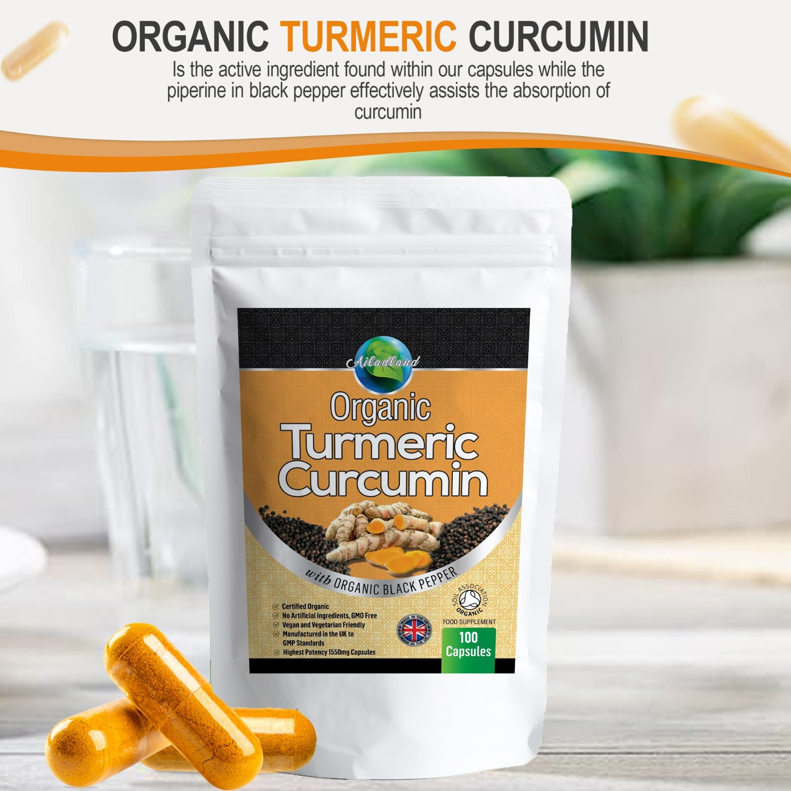 ORGANIC TURMERIC CURCUMIN 1550mg CAPSULES and ORGANIC BLACK PEPPER ...