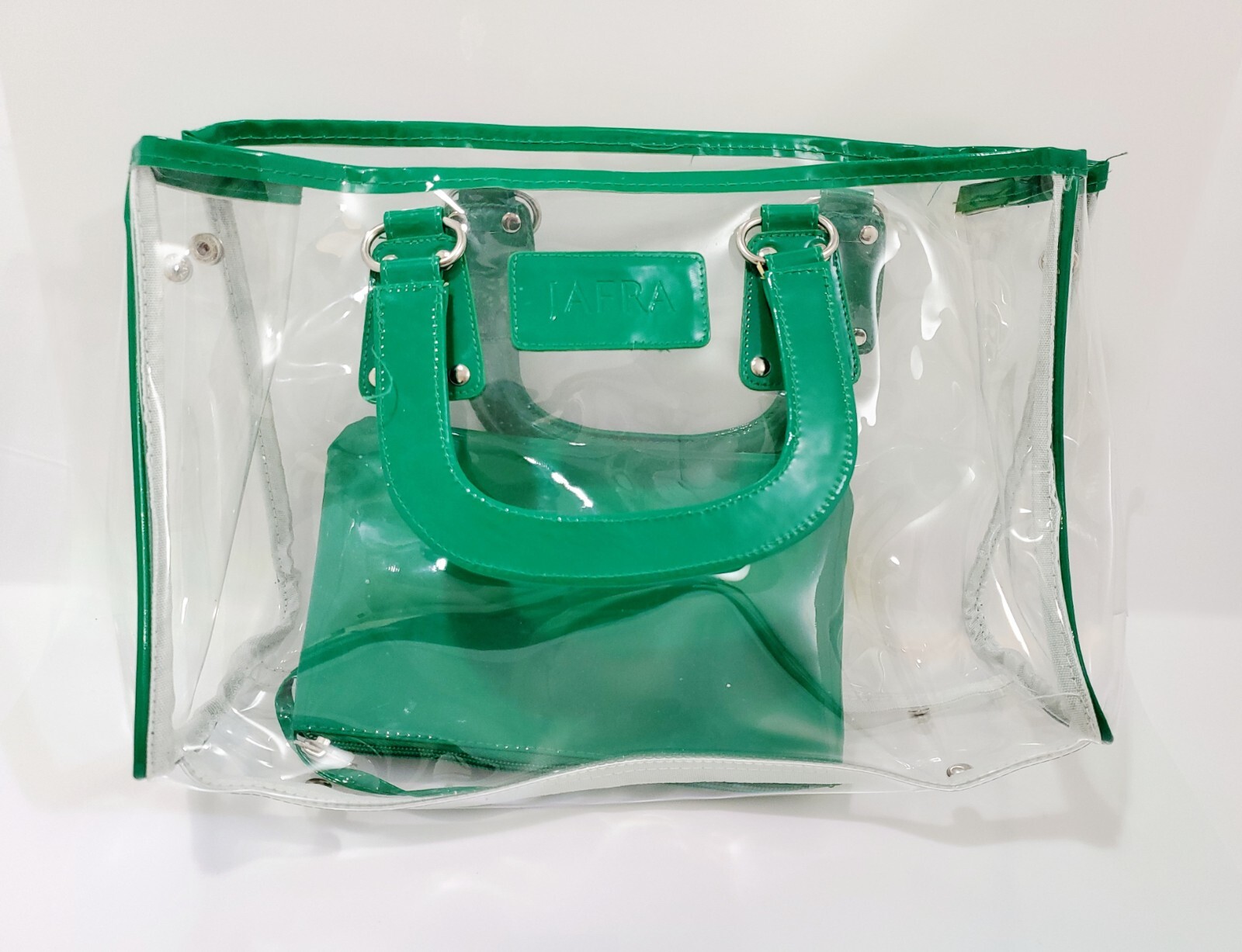 Jafra Green/Transparent Clear Tote Bag Handbag with Detachable Pouch | eBay