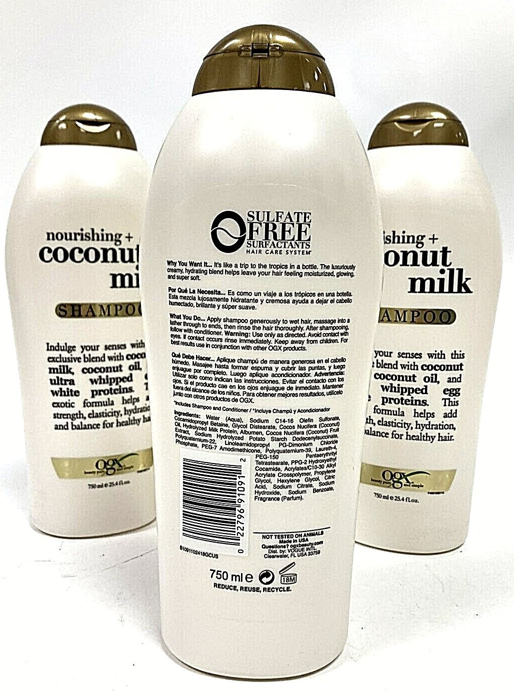 4 Pack - 25.4 oz (750mL) Bottles of OGX Nourishing Coconut Milk Hair ...