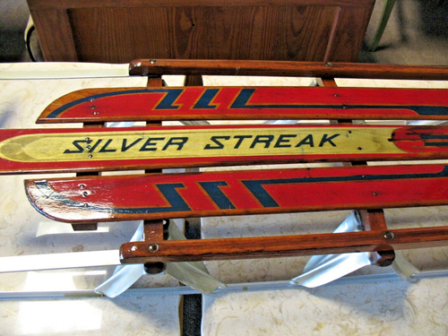 VINTAGE SILVER STREAK 1950's SNOW SLED 52'' RESTORED TO ORIGINAL COND ...