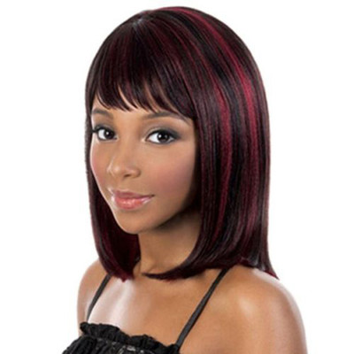 Charming Straight Stylish Women Synthetic Wine Red Highlight Capless ...