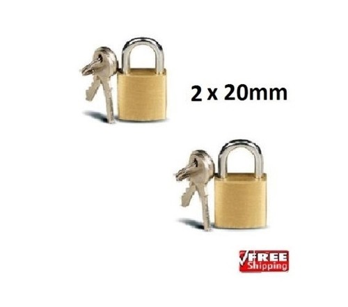 2 X Brass Padlocks Mini Pad Locks Suitcase Luggage Pad Lock 2 Keys per ...