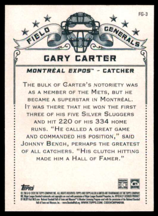 2020 TOPPS ALLEN & GINTER FIELD GENERALS GARY CARTER MONTREAL EXPOS #FG ...