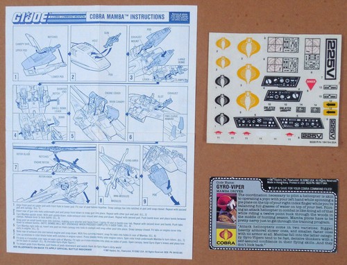 1987 GIJOE COBRA MAMBA BLUEPRINTS ORIGINAL STICKER SHEET & GYRO VIPER ...