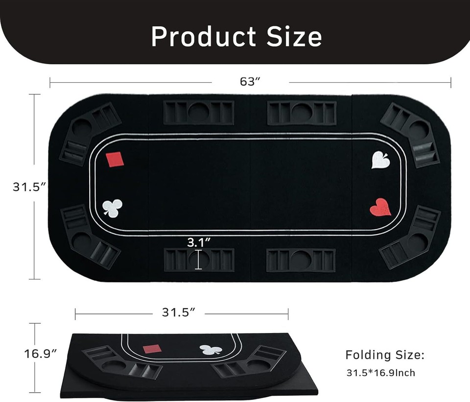 3 in 1 Poker Table Top Black Felt Poker Top for Tables,Foldable Anti ...