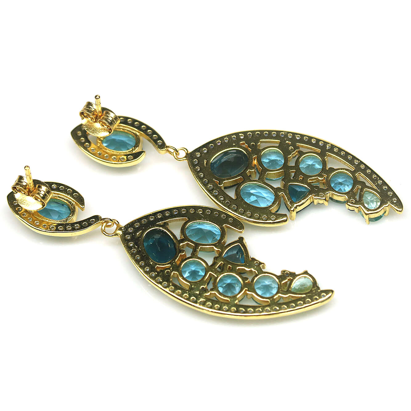 Piedra Preciosa Topacio Azul Suizo & Zafiro Azul Pendientes 925 Plata ...