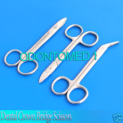 3 DENTAL Straight Curved Angular Crown Bridge Scissors Surgical ...