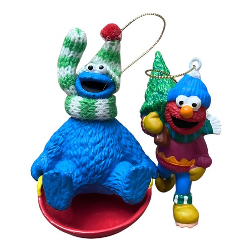 LOT OF 2 - Sesame Street Elmo Christmas Tree & Cookie Monster Sledding ...