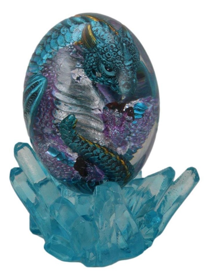 Blue Fossil Dragon Hatchling Sleeping in Faux Crystal Acrylic Glass Egg ...