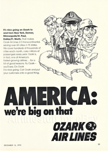 1973 OZARK Air Lines ad PILOT airways advert AMERICA: WE'RE BIG ON THAT ...