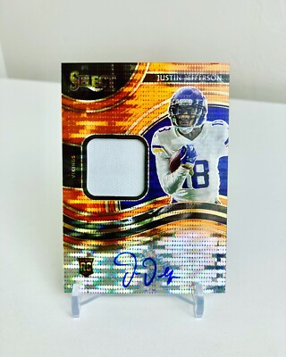 2020 Select Justin Jefferson Rookie Auto Memorabilia Neon Orange Pulsar ...