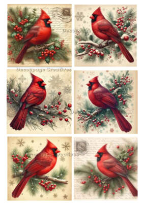 Red Cardinals | A4 Rice Paper | Paper for Decoupage | Decoupage ...
