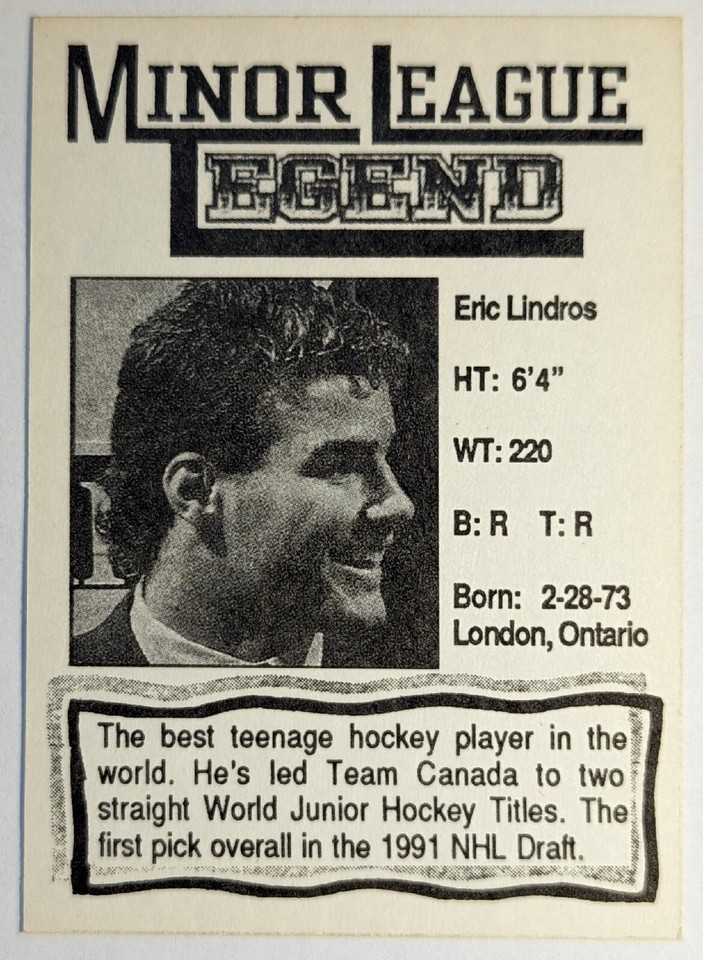 Eric Lindros - Minor League Legend - Oddball Card Oshawa Generals HOF ...