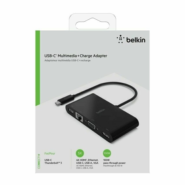 Belkin AVC004BTBK Usb-c Multimedia Charge Adapter Docking Station USB C ...
