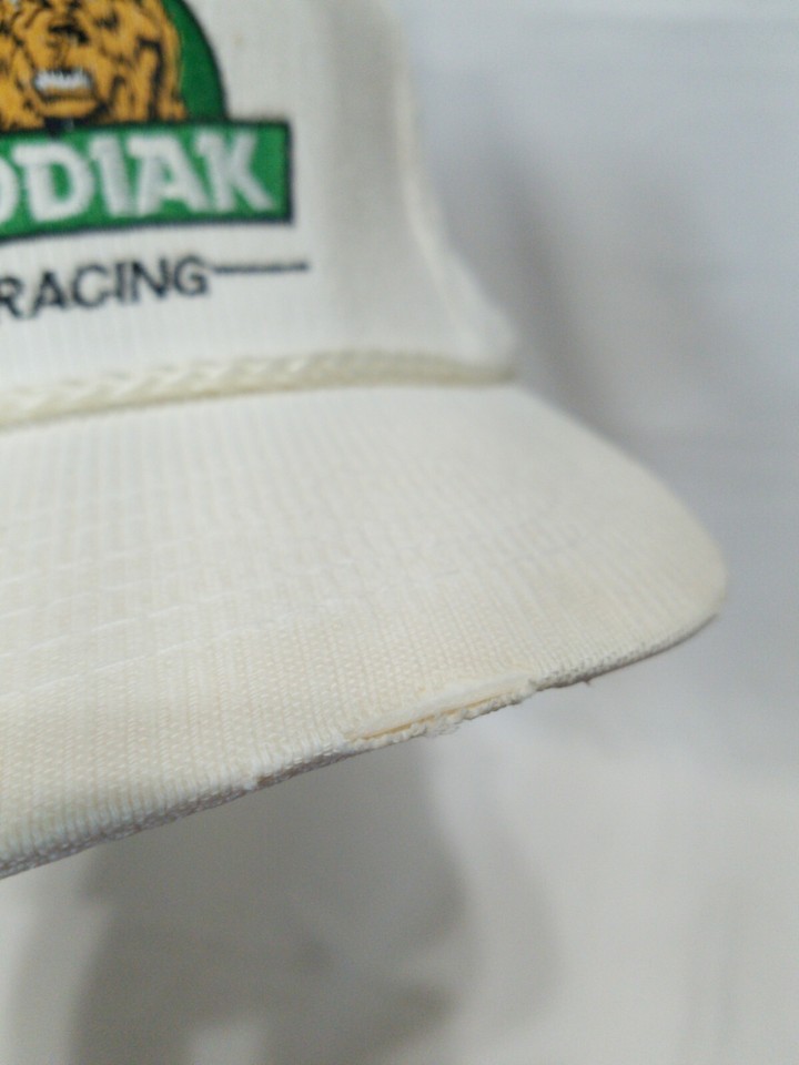 Vintage White Corduroy Trucker Rope Hat KODIAK Racing Bear Adjustable ...
