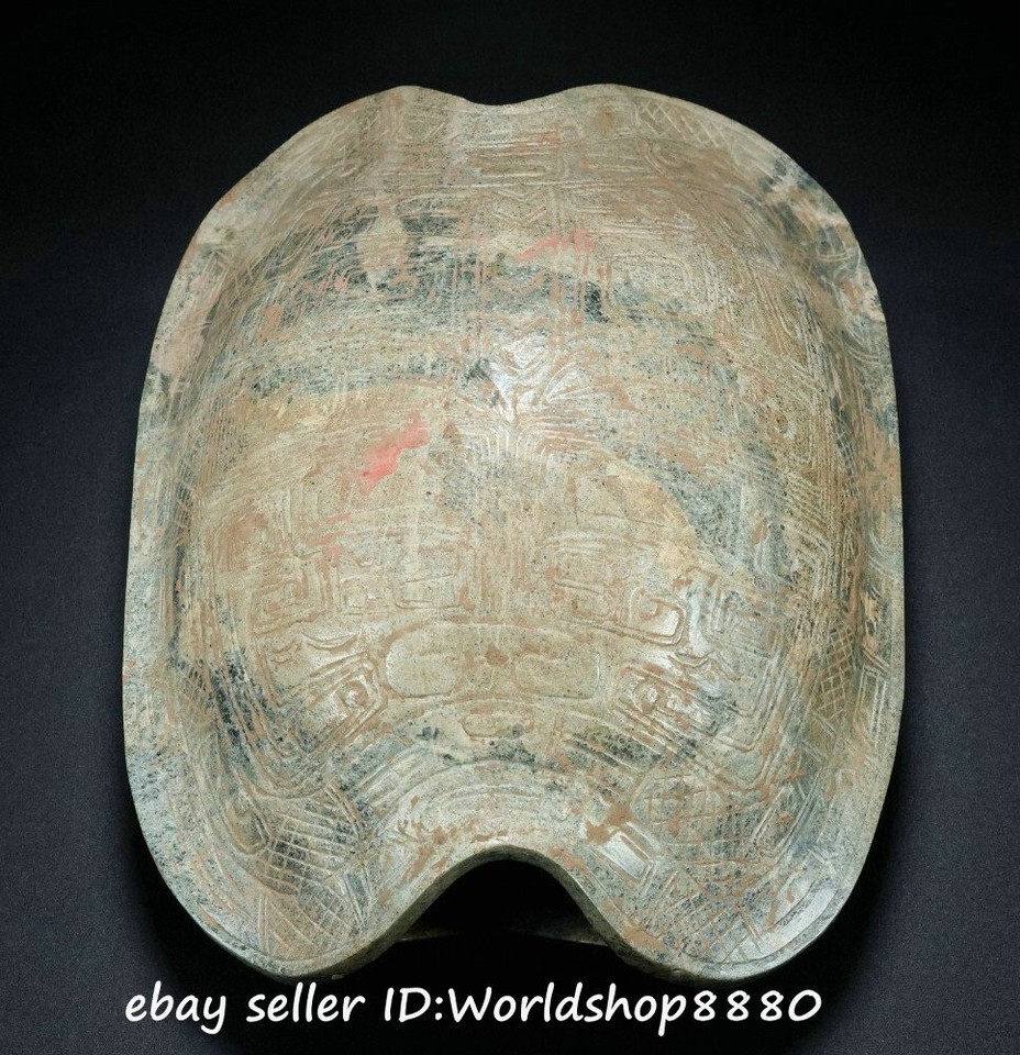 9" Old Shang Zhou Dynasty Marked Old Hetian Jade Carving Turtle Shell ...