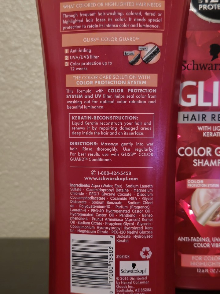 Lot of 2 - Schwarzkopf Gliss Hair Repair Keratin Color Guard Shampoo 13 ...
