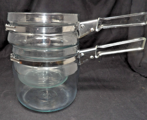Vintage PYREX Flameware Blue Tint Glass Double Boiler Pots 6763-U 6763 ...