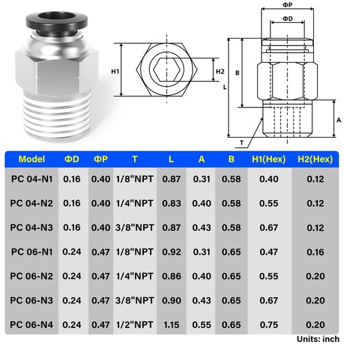 Male Straight 6mm Tube OD x 1/4 Inch NPT Thread Push to Connect ...